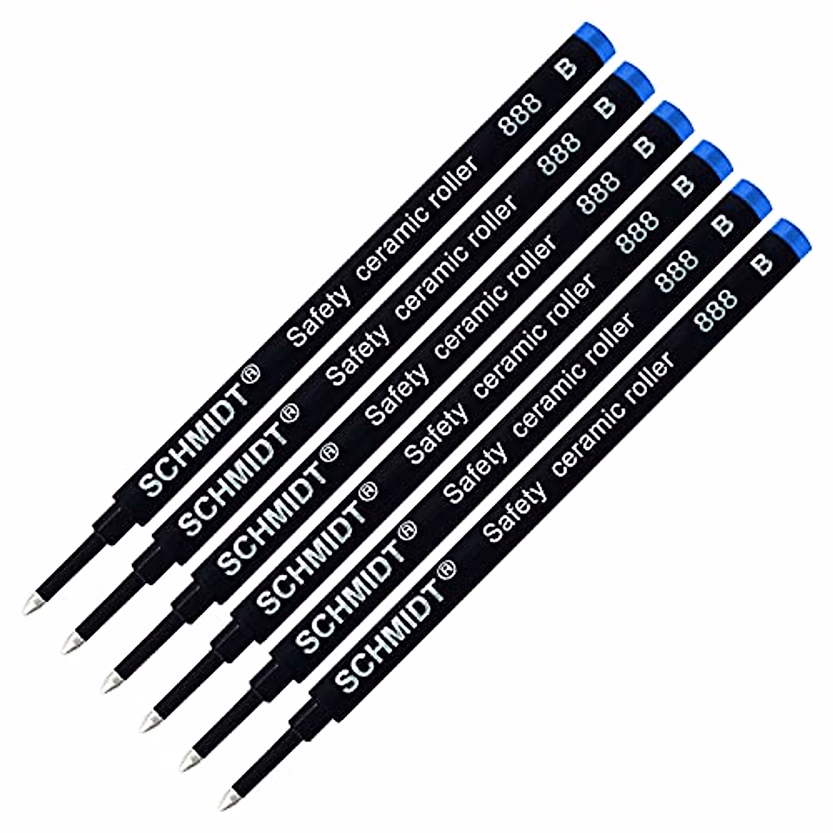 6 Pack - Schmidt 888 (888B) Ceramic Tip Rollerball Refills - Blue Broad/Bold Point