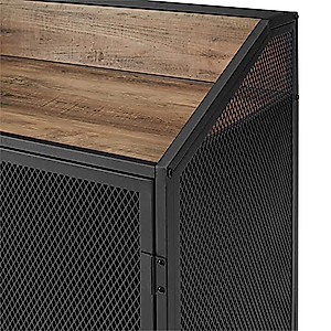 Walker Edison Malcomb Urban Industrial Metal Mesh Double Door Rolling Bar Cabinet, 33 Inch, Rustic Oak