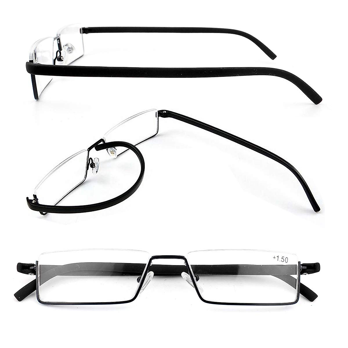 COVESATO 2 Pack Half Frame Reading Glasses for Men and Women Lightweight Computer Readers with Portable Case 3.00