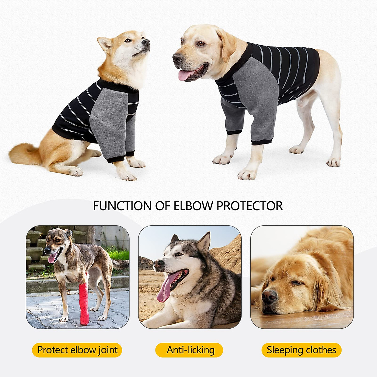 HDKUW Dog Elbow Protector Shirt, Dog Leg Recovery Suit for Prevent Licking Wound, Dog Shirt with Mesh Pad for Small Medium Large Dogs Black XXL