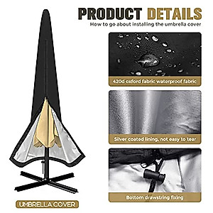skyfiree Umbrella Covers for Outdoor Umbrellas Cantilever Umbrella Covers Patio 9 to 13 ft 420D Waterproof Durable Outdoor Umbrella Covers with Zipper Banana Umbrella Protector Black