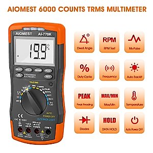AIOMEST AI-770K Automotive Digital Multimeter Engine Analyzer,True-RMS 6000 Count DMM Meter for Dwell Angle, RPM, Injection Pulse,AC/DC Amps Volt Ohm Temperature Multi-Tester