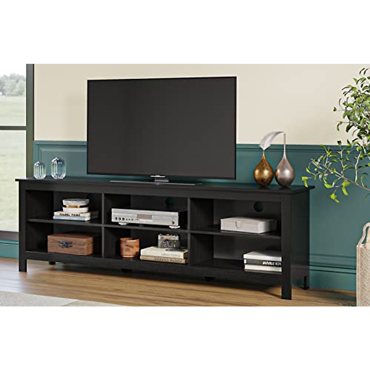 Panana TV Stand 6 Cubby Television Stands Cabinet 6 Open Media Storagefor TVs up to 80 Inches, 70 Inch (70 Inches Black)