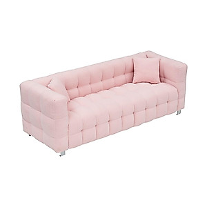 QSOSTNS Teddy Fleece Sofa 80 Inch Couch, Perfect for Living Room or Bedroom, Complete with Two Throw Pillows and Sturdy Hardware Foot Support (Pink)