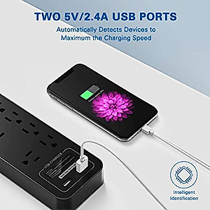Huntkey Power Strip Surge Protector, 12 Outlets with 2 USB A Ports, 6ft Heavy Duty Extension Cord for Home, Office, Dorm Essential, 2390 Joules, ETL Listed, Black
