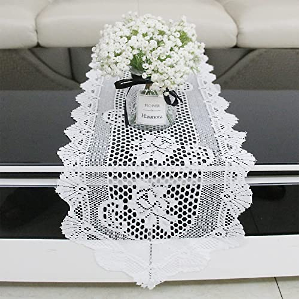 Hananona 2 Pcs Lace Table Runner, 45" x 13" White Cotton Table Dressers for Dining Coffee Tea End Tables, Table Doilies Cover for Home Decor (Style A)