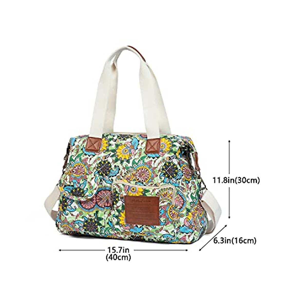 Malirona Canvas Shoulder Bag Travel Handbag Women Top Handle Satchel Crossbody Purse Floral Design