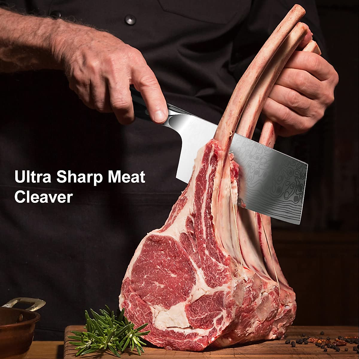 BESTERiSA Cleaver Knife - 7 Inch Meat Cleaver Butcher Knife - High Carbon German Stainless Steel EN1.4116 Ultra Sharp Vegetable and Meat Butcher Knife with Finger Guard for Home Kitchen and Restaurant