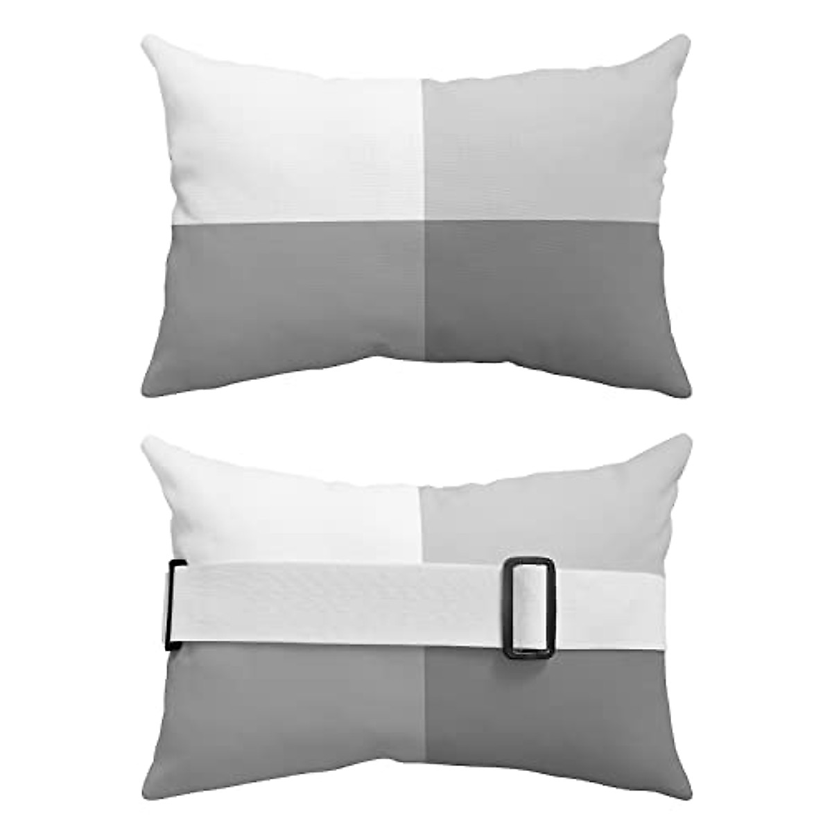 Recliner Head Pillow Ledge Loungers Chair Pillows with Insert Grey Simple Geometric Pattern Gradient Grey Four Grid Lumbar Pillow with Adjustable Strap Patio Garden Cushion for Bench Couch, 2 PCS