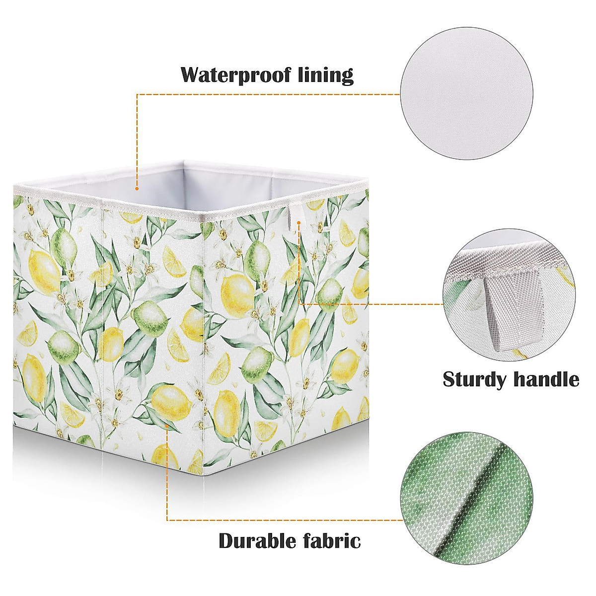 YEGAME Cube Storage Box, Lemon Foldable Fabric Storage Bin Portable Storage Basket for Book shelf Closet Laundry Room Nursery Home Office Decor, 11X11X11In