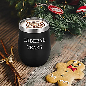 GINGPROUS Liberal Tears Wine Tumbler, Conservative Republican Political Gifts Anti Liberal Merchandise Novelty Republicans Conservatives Christmas Gifts, 12 oz Stainless Steel Wine Tumbler, Black