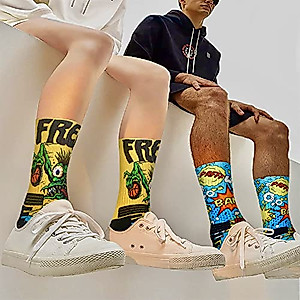 JDQ 3 Pairs Funny Socks- Mens Stocking Stuffers Christmas Novelty Gift, Crazy Cool Socks, Graffiti Pattern Colorful Dress Calf Crew Socks, Women Men Teens- M