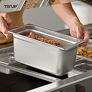 TENUP 6 Pack Anti-Jam Hotel Pans, 1/3 Size 6 Inch Deep, NSF, Commercial 18/8 Stainless Steel Pan，Steam Table Pan, Catering Food Pan