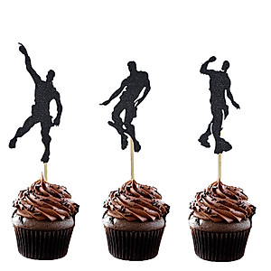 36 Pcs Glitter Black Video Game Cupcake Toppers Dance Cupcake toppers for Gaming Themed Birthday Cake Decoration Party Supplies