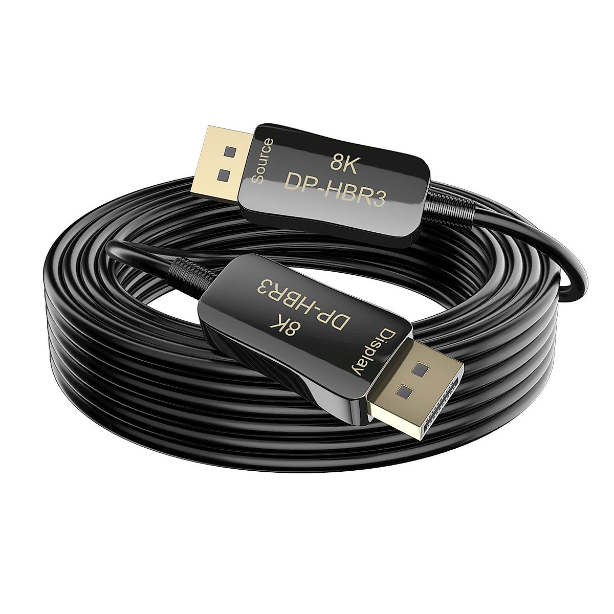 CABLEDECONN Fiber 8K 4K DisplayPort Cable DP 1.4 HBR3 8K@60Hz 4K@144Hz High Speed 32.4Gbps Optical Fiber Slim and Flexible DP to DP Cable 15m 50ft