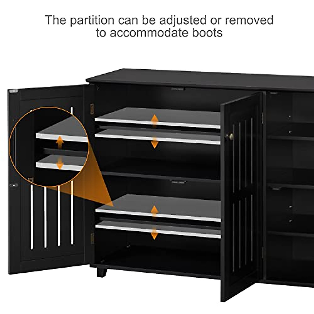 Yaheetech Shoe Storage Cabinet Floor Storage Organizer Wooden Cabinet with 3 Doors Adjustable Shelf for Entryway Living Room Home Office Black