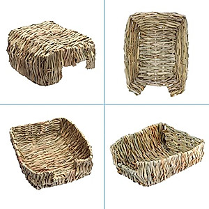 Hamiledyi Rabbit Grass Bed,Natural Handmade Hay Mat Chew Balls for Rabbit Gerbil Chinchilla Guinea Pig Ferret Other Small Animals(7 Pcs)