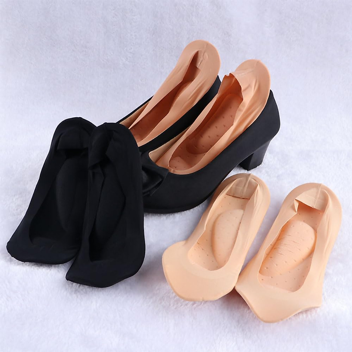 Vctitil 3 Pairs Women 3D Socks Ice Silk Invisible Socks with Gel Pad Arch Support Foot Massage Insole