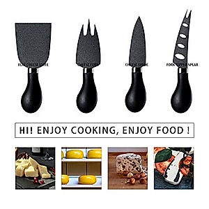 hecef Cheese Knife Set of 4, Non-Stick Coated Gift Set for Christmas, Anniversary, Party, Housewarming, Picnic, Birthdays, Wedding(Black)
