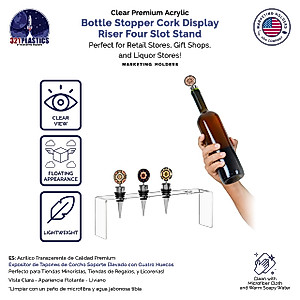 Marketing Holders Wine Bottle Topper Display Stand 4 Slot Rack .75 Inch Wide Holes Stand Premium Clear Acrylic 9.75 Inch Wide by 2 Inch Deep Showcase Your Collection