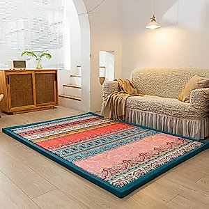 MAXYOYO Bohemian Style Area Rug Living Room Carpet, Thick Memory Foam Tatami Mat Japanese Carpet with Non-Slip Backing, 4.9 ft x 6.6 ft Large Floor Rug Mat for Bedroom