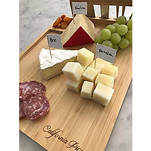 Cheese Board and Knife Set | Wine Board | Organic Bamboo Wood Charcuterie Platter Serving Board Cheese Tray with Cutlery | Perfect for Birthday, Housewarming & Wedding Gifts | 20 Pack Flag Markers