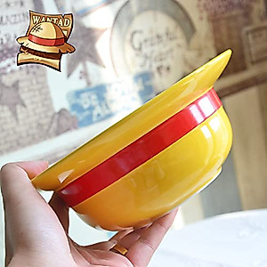 shiningsoul 3 PCS ONEPIECE Luffy Straw Hat Ramen Bowl Set Anime (Straw Hat Ceramic Bowl + Wooden spoon + Chopsticks) Dishwasher & Microwave Safe - Good Gift for Anime Fans