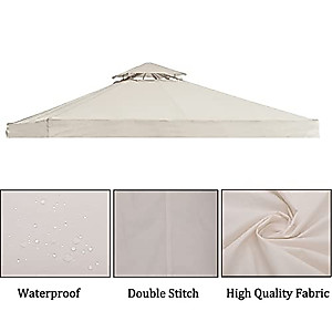 Durcover Gazebo Replacement Top 10x10 ft, Gazebo Canopy Replacement Cover for 2 Tier Outdoor Patio Garden Tent Frames, Waterproof UV-Resistant, Canopy Cover with Air Vent Only, Beige