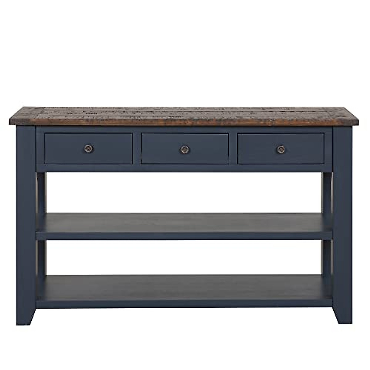 48'' Solid Wood Console Table, Modern Entryway Sofa Side Table with 3 Storage Drawers and 2 Shelves. Easy to Assemble (Blue)
