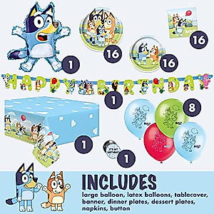 Unique Bluey Birthday Party Supplies | Bluey Party Supplies | Bluey Birthday Decorations | Bluey Party Decorations | With Bluey Balloons, Banner, Tablecover, Bluey Plates, Bluey Napkins, Button
