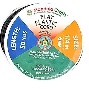 Mandala Crafts Flat Elastic Band, Braided Stretch Strap Cord Roll for Sewing and Crafting; 1/4 inch 6mm 50 Yards White