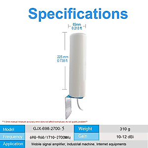 High Gain 10-12dBi Dual SMA Male 698-2700 MHz 3G/4G LTE Omni-Directional Outdoor Pole/Wall Mount Antenna for Mobile Cell Phone Signal Booster Cellular Amplifier 4G LTE Router Modem Gateway