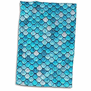 3dRose Sparkling Teal Luxury Metal Mermaid Scales Glitter Effect Art Print Towel, 15 x 22