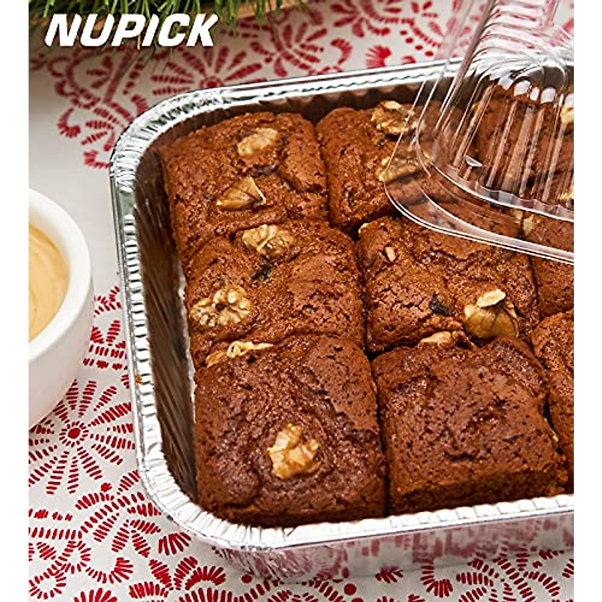 NUPICK 35 Pack 8 inch Square Baking Cake Pans with Plastic Lids and Non-Stick Paper (50 Sheets), Disposable Aluminum Foil Food Containers