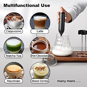 Rechargeable Milk Frother Handheld Foam Maker for Lattes - Whisk Drink Mixer for Coffee with Stand, Mini Electric Foamer for Latte, Cappuccino, Frappe, Matcha, Hot Chocolate (Stand+Black)