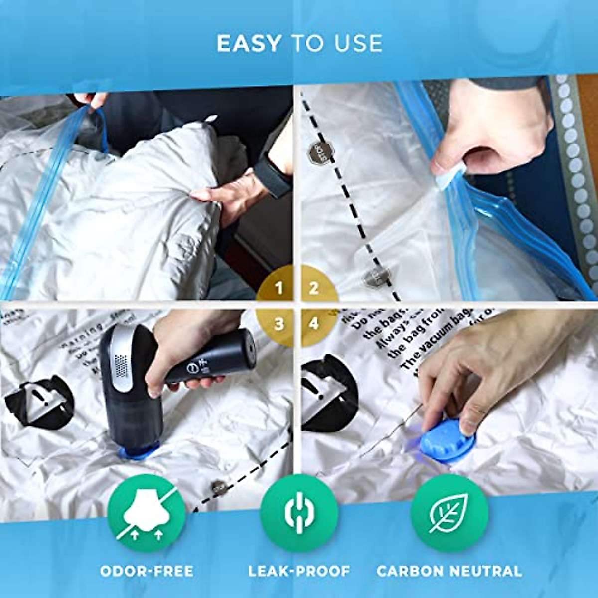 figg Vacuum Compression Storage Bags - XXL (39.37 x 31.49 in) 6 Pack - Leakproof, Carbon neutral and reusable - Vacuum seal bags for Clothes, Pillows, Towel, Blanket and much more