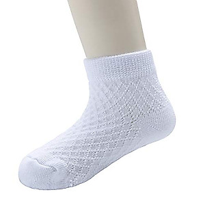 Looching Pack of 5 Mesh Thin Baby Girls Boys Cotton White Socks Toddler Kids No Show Ankle Socks 1-10T (6-8 Y, Mesh White)