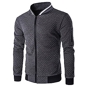 Thenlian Mens' Long Sleeve Plaid Cardigan Zipper Sweatshirt Tops Jacket Coat Outwear(L, Dark Gray )