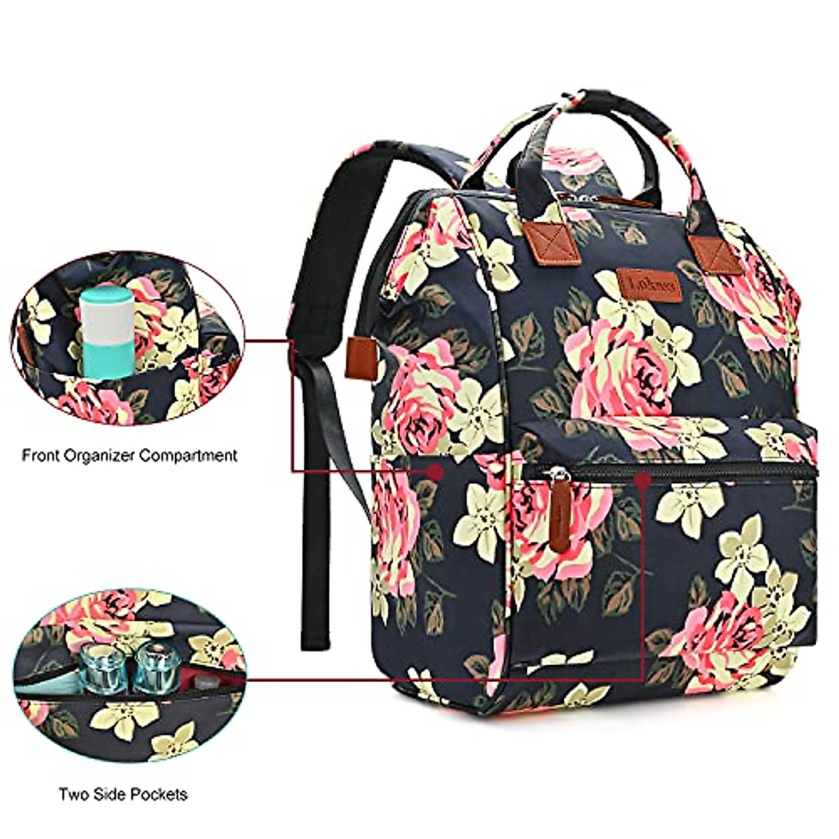 BRINCH Laptop Backpack 15.6 Inch Wide Open Computer Backpack Laptop Bag College Rucksack Water Resistant Business Travel Backpack Multipurpose Daypack with USB Charging Port for Women Girls, Flower