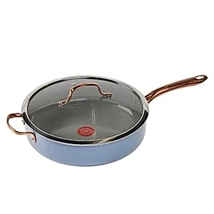 T-fal Preserve Ceramic, Ceramic Non Stick Jumbo Cooker w/Lid & Handle, 5 Quart, Oven Broiler Safe 350F, Easy Food Release, Saute Pan, Deep Frying Pan, Kitchen, Cookware, Pots and Pans, Blue