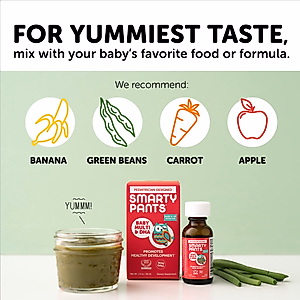 SmartyPants Baby Multi&DHA Supplement:Liquid Multivitamin with Vitamin D3, C,Vitamin B6,Biotin,Choline & Lutein, for Infants 6-24 Months,Gluten Free,Natural Fruit Flavor,30 Servings(Package May Vary)