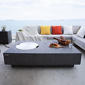 Elementi Modern Concrete Fire Pit, 56" x 32", Gray, Includes Lava Rocks, Natural Gas & Propane Compatible