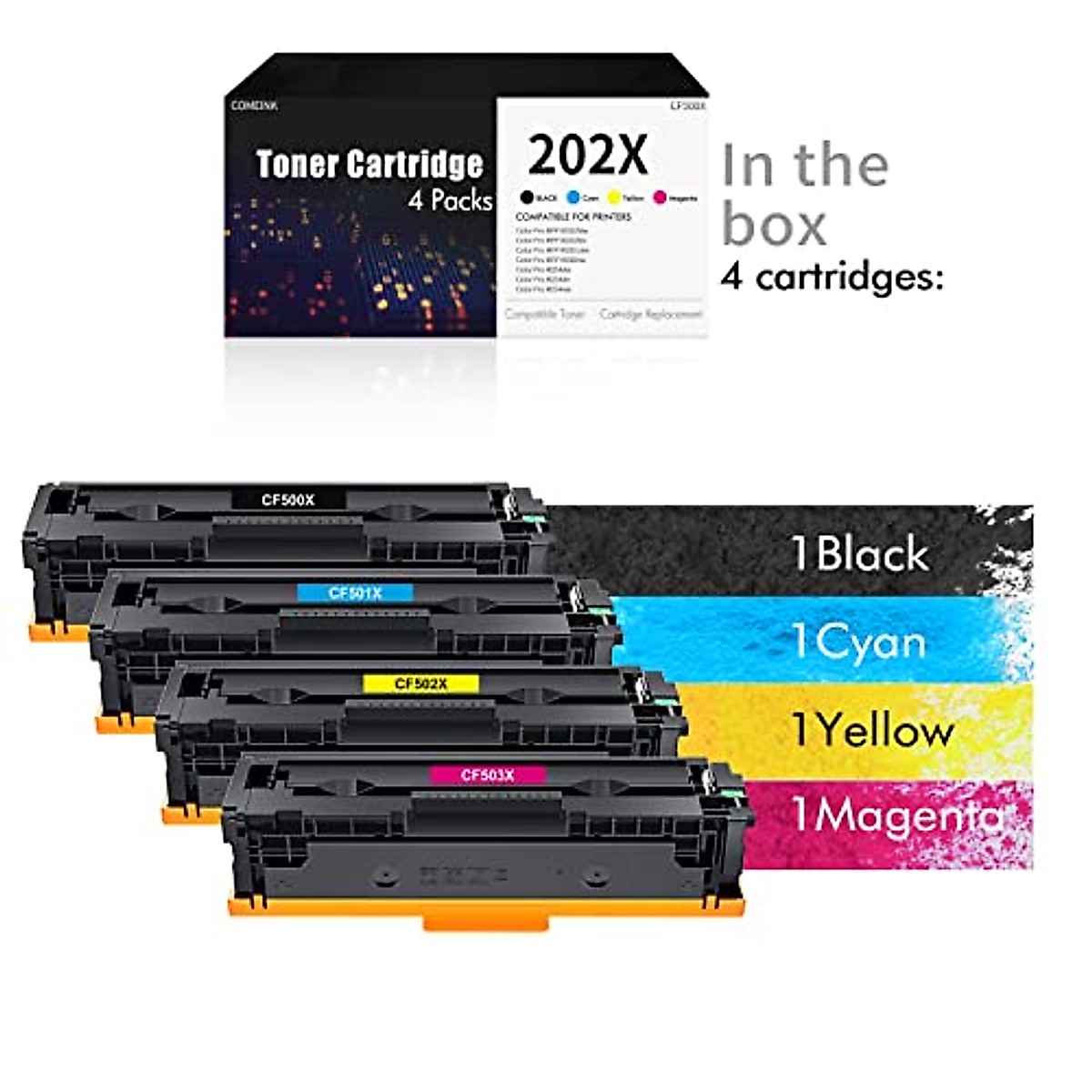 202X Toner Cartridges 4 Packs: Compatible for HP 202X CF500X 202A CF500A CF501X CF502X CF503X Color Pro MFP M281cdw M281fdn M254dw M254dn M254nw M281 M254 Printer Cartridge(Black,Cyan,Magenta,Yellow)