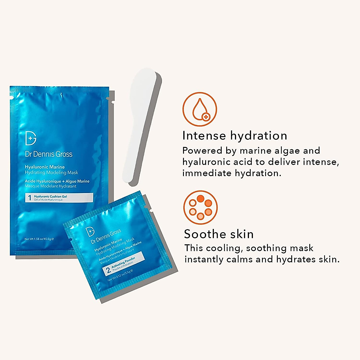 Dr Dennis Gross Hyaluronic Marine Modeling Mask: for Dehydrated Skin, Dull Complexion & Fine Lines and Wrinkles, 4 Treatments