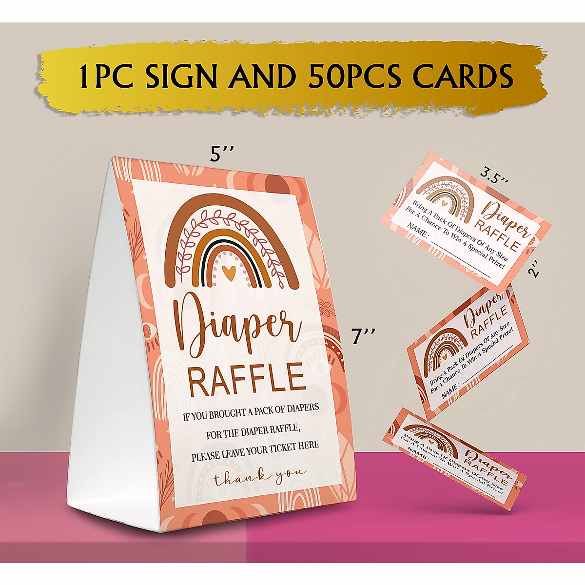 Diaper Raffle Sign,Diaper Raffle Baby Shower Game Kit (1 Standing Sign + 50 Guessing Cards),Baby Showers Decorations,Card for Baby Shower Game to Bring a Pack of Diapers-N12