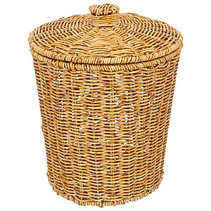 Milisten Wicker Trash Can with Lid Rattan Round Woven Storage Basket Woven Wastebasket Small Garbage Can Container for Bathroom Kitchen Office Living Room Laundry Home Decor 28cm