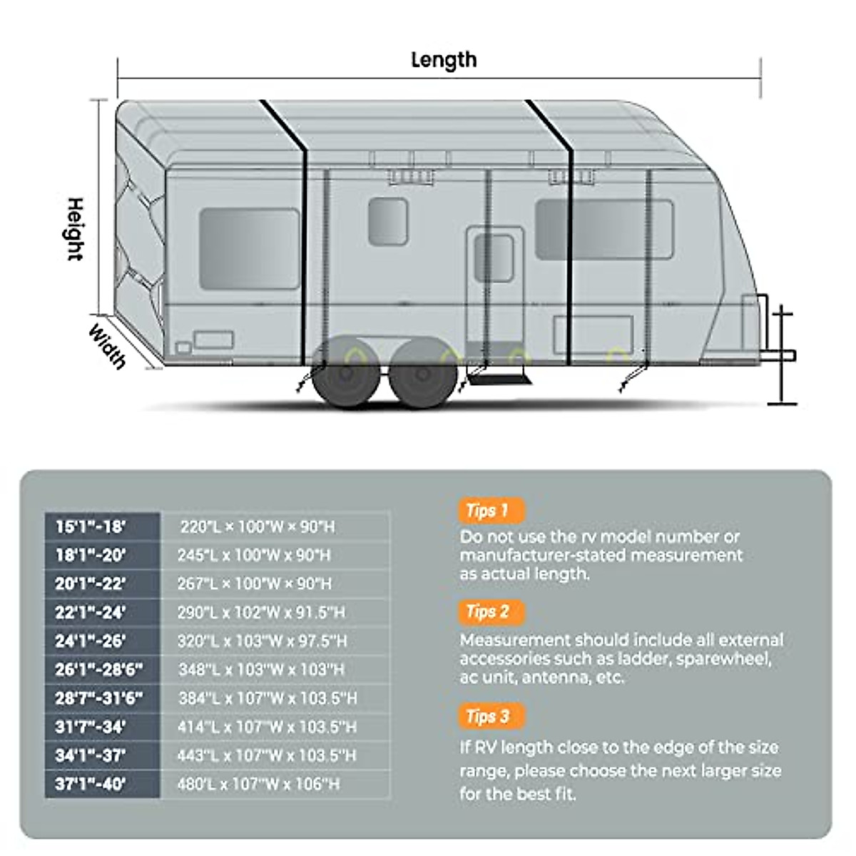 6 Layers Travel Trailer RV Cover Heavy Duty Camper Cover for 26’1”-28’6” Motorhome Anti-UV Weatherproof Rip-Stop with 2Pcs Extra Straps & Gutter Spout Covers