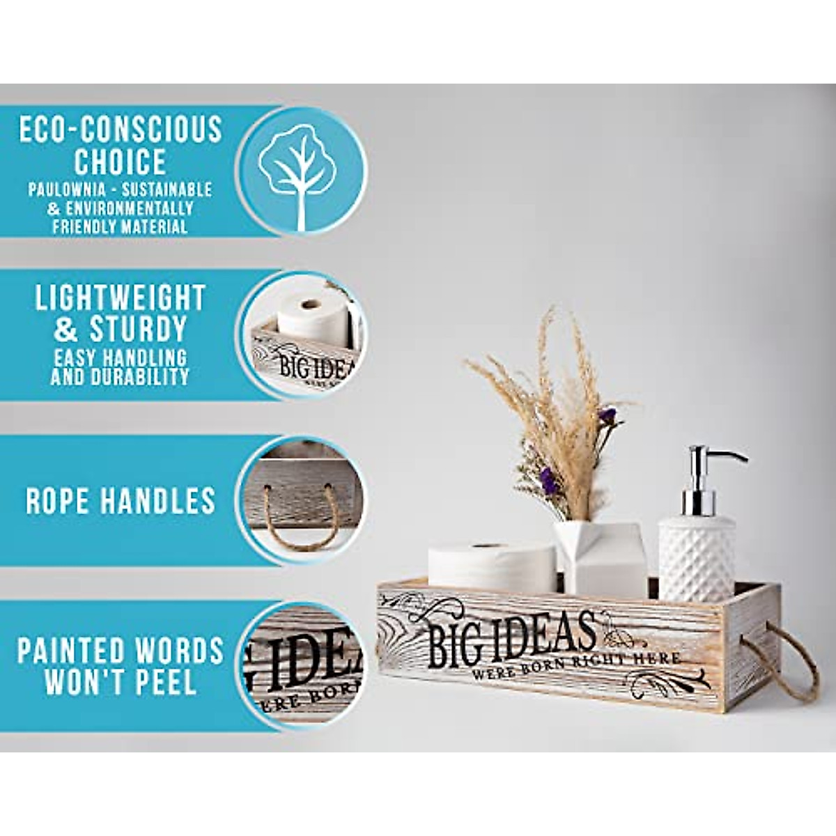 Bathroom Decor Box, 2 Sides with Funny Sayings -Perfect for Farmhouse Bathroom Decor, Rustic Bathroom Decor, Funny Toilet Paper Holder - Rustic White