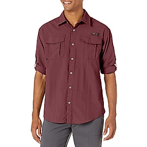 Little Donkey Andy Men's Quick Dry Long Sleeve Fishing Shirt Dark Red 5XL