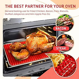 Silicone Baking Mat Sheets for Oven Mats Cooking Pan16"x11" and 6.7"x6.7" 2 Pack Non-Stickfor Oven Grilling BBQ (2 Pack-Red Large+Small)